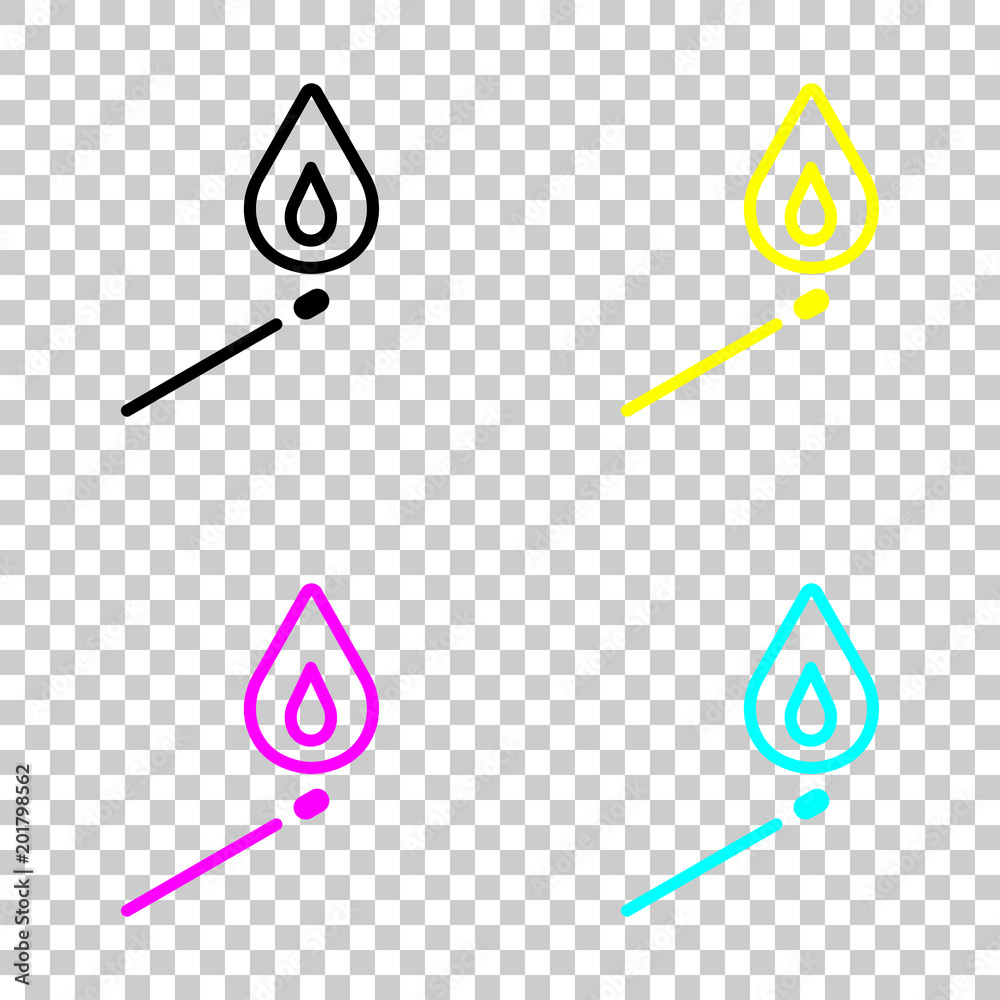 match with flame of fire. simple silhouette. Colored set of cmyk icons ...
