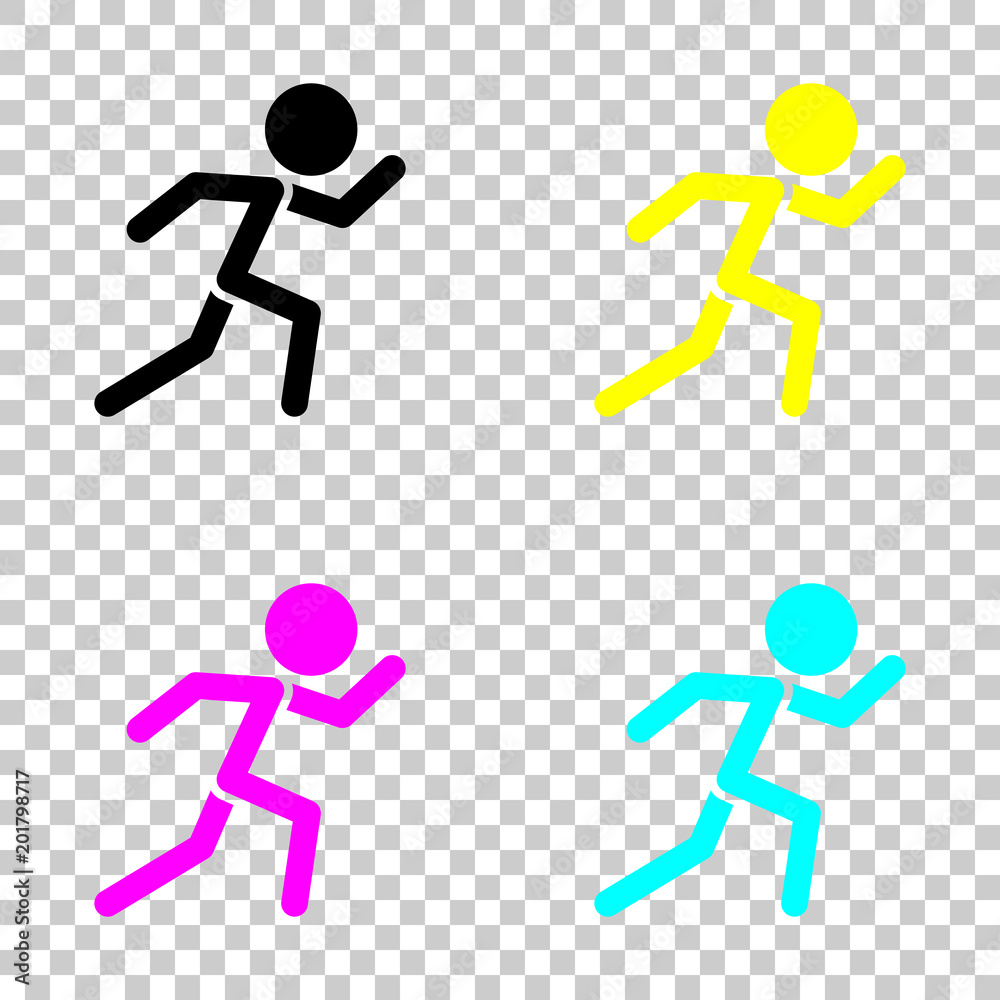 running man. simple icon. Colored set of cmyk icons on transparent ...