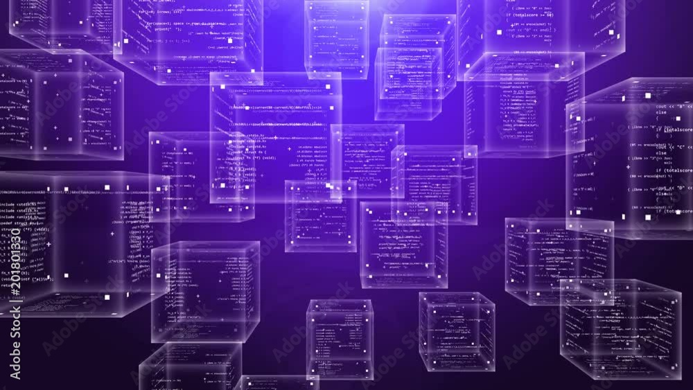 A volumetric 3d rendering of program code boxes trembling and flying in ...
