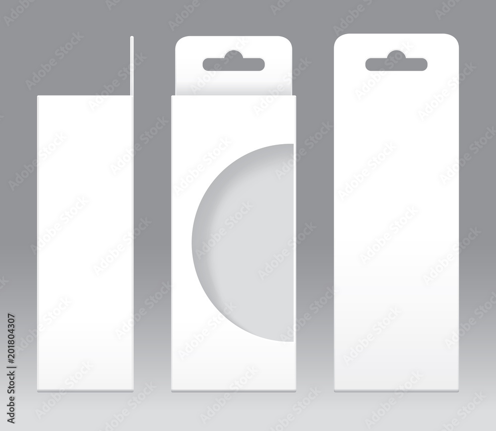 Hanging Box White window shape cut out Packaging Template blank. Empty ...