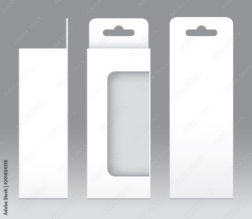 Hanging Box White window shape cut out Packaging Template blank. Empty ...
