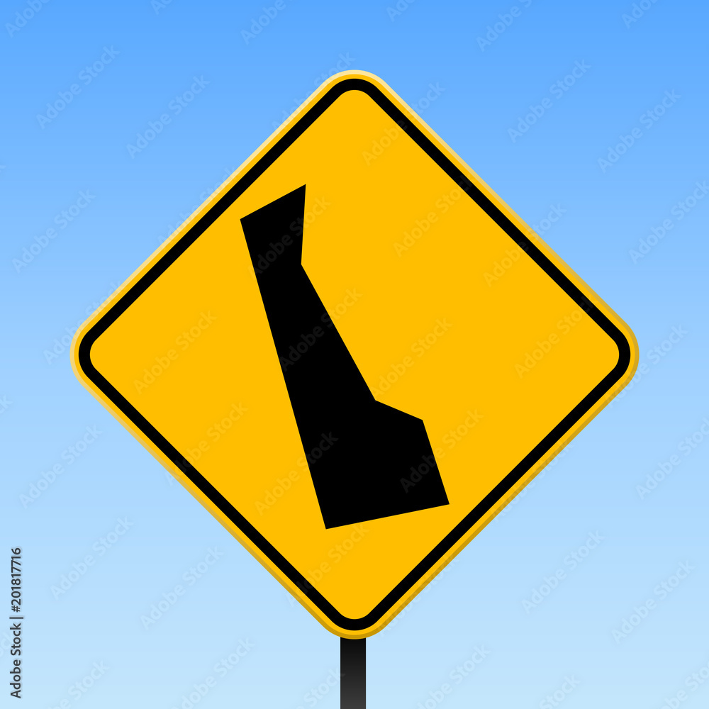 Delaware map on road sign. Square poster with Delaware us state map on ...