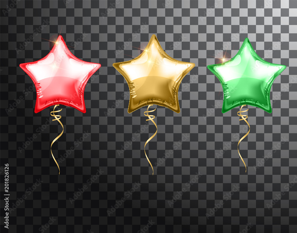 Star balloon colorful set on transparent background. Party helium ...