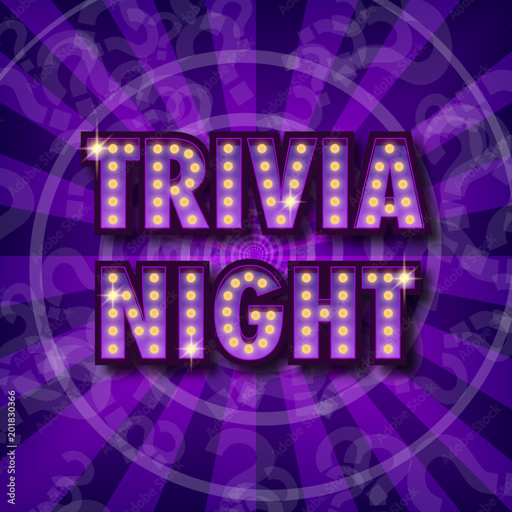 Trivia night announcement poster.Vintage styled light bulb box letters ...