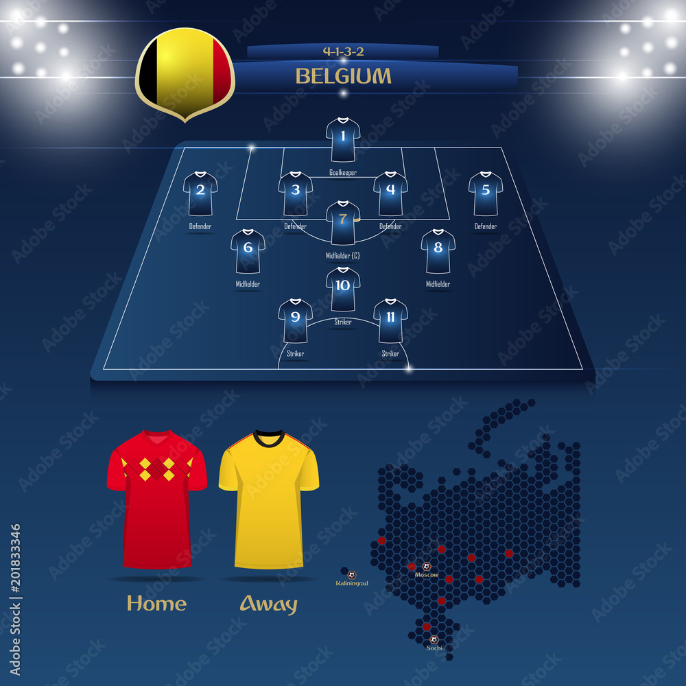 Team Belgium soccer jersey or football kit with match formation tactic ...