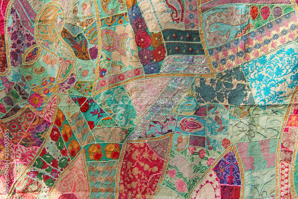 Patchwork of indium. India embroidery colored. Bright multicolored ...