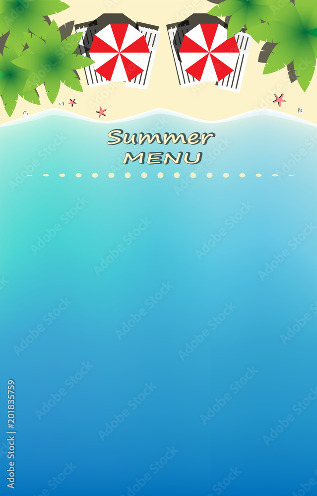 summer menu template with paradise beach top view,vertical vector ...
