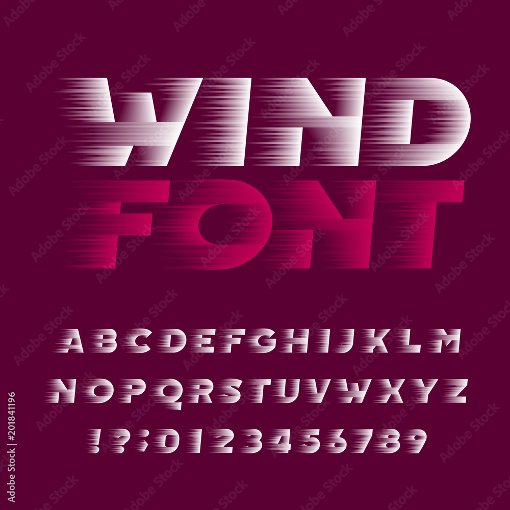 Wind alphabet font. Speed effect bold type letters and numbers. Stock ...