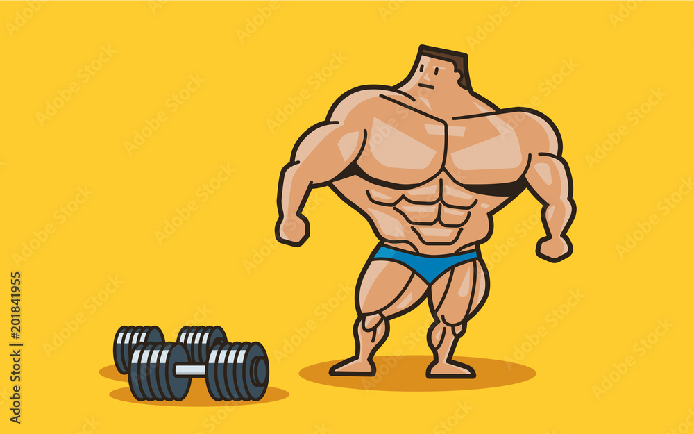 Cartoon character of bodybuilder posing show muscle Stock Vector ...