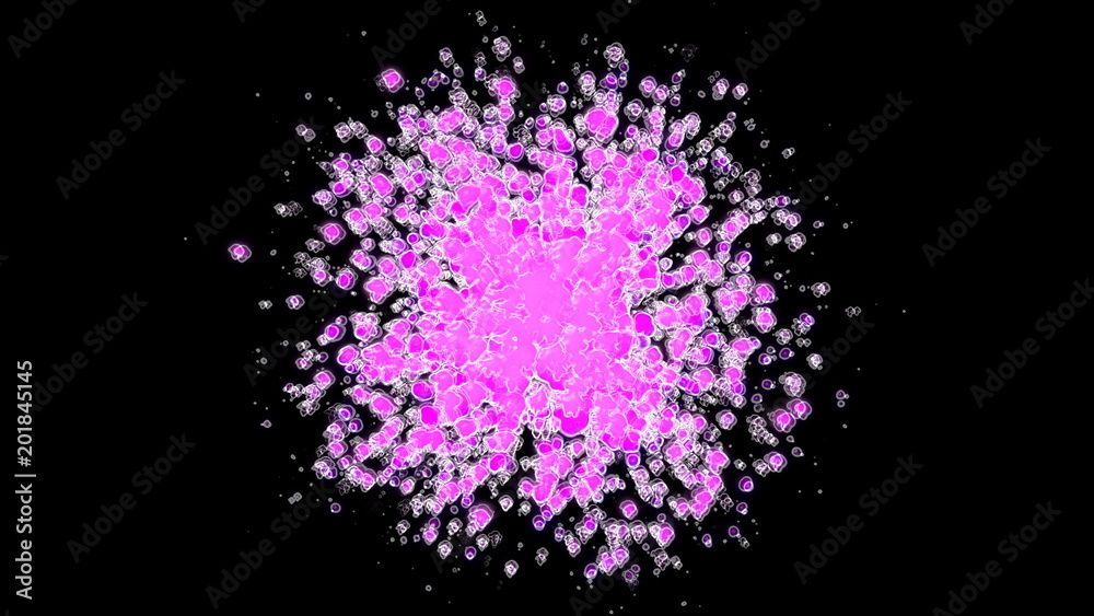 Abstract bright cartoon explosion on black, 3d rendering backdrop ...