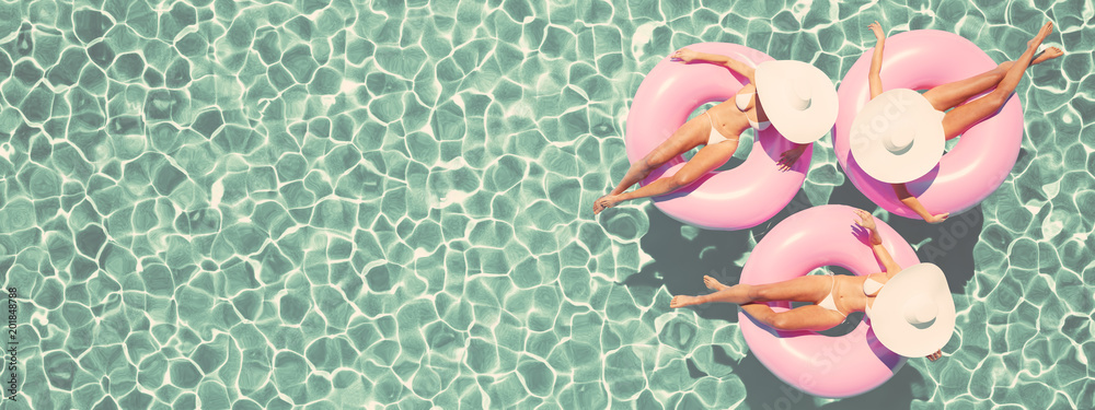 women swimming on float in a pool. retro style. 3d rendering Stock ...