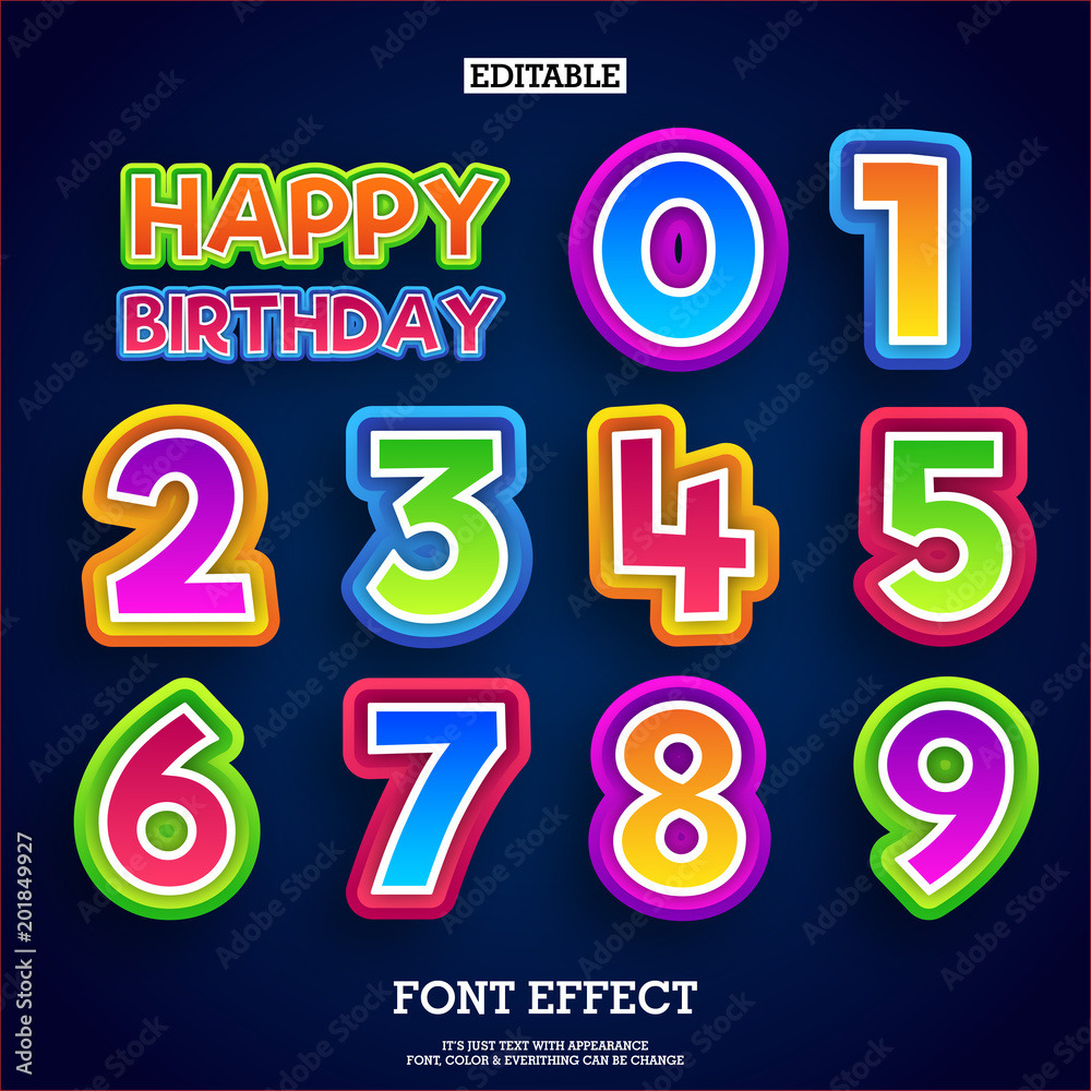 colorful cartoon number font effect for kids educational learning and ...