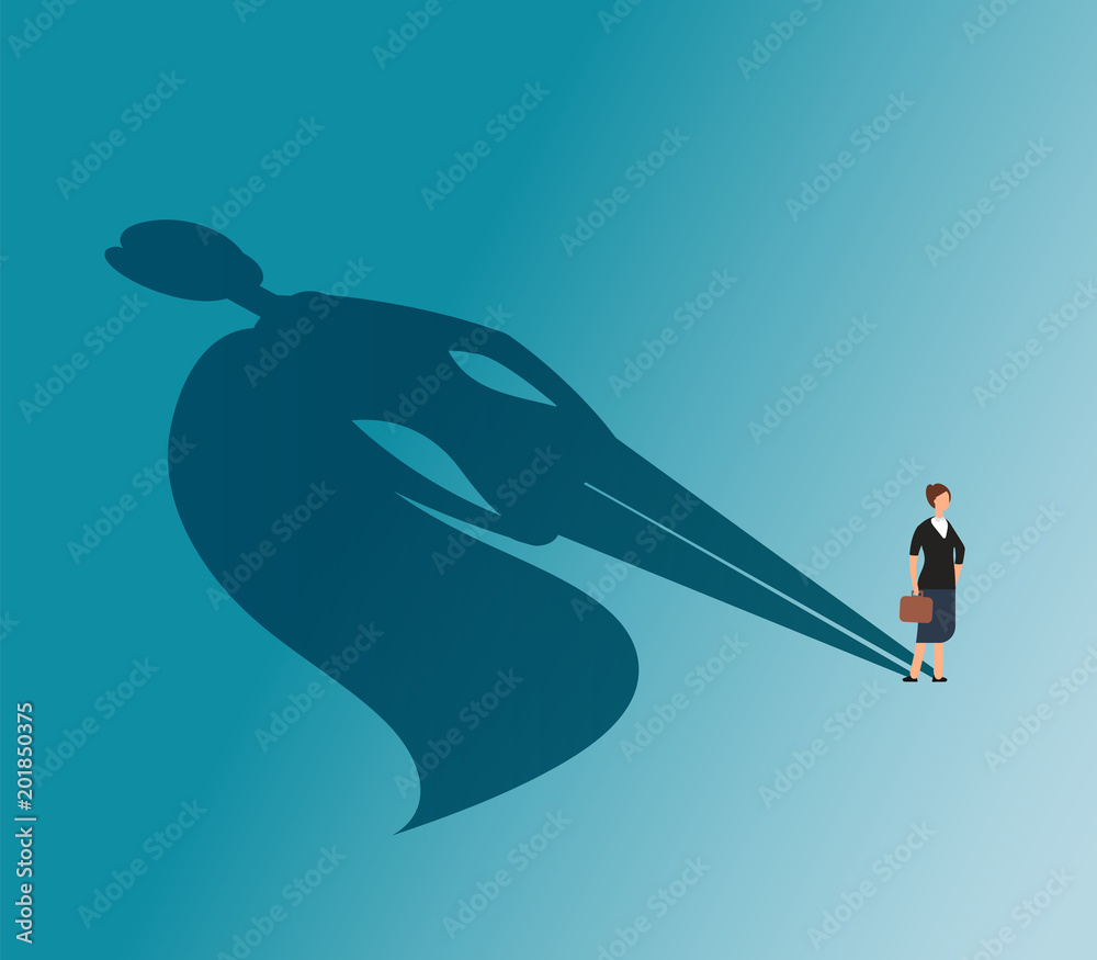 Executive woman with superhero shadow. Strong businesswoman and ...