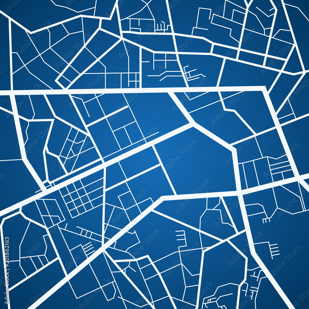Map of the city, locality. White scheme on a blue background. GPS ...