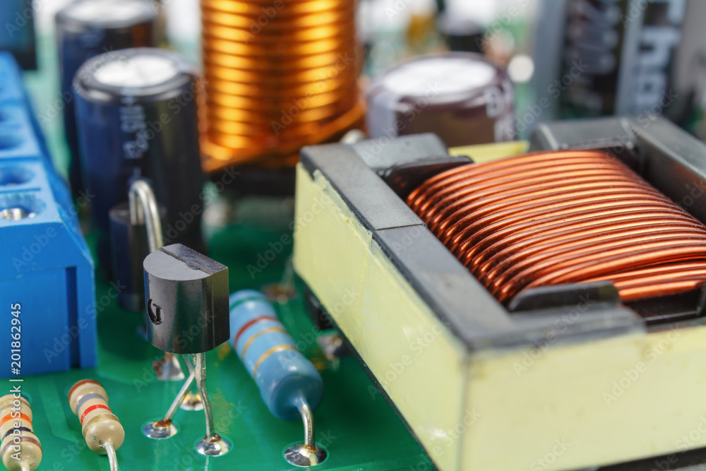 Transformer and electronic components installed on a printed circuit ...