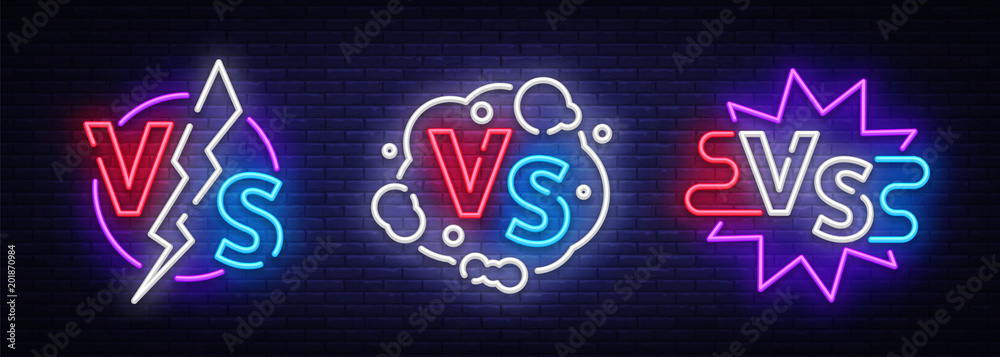 Collection Versus neon signs vector. Set of Versus logo, symbol in neon ...