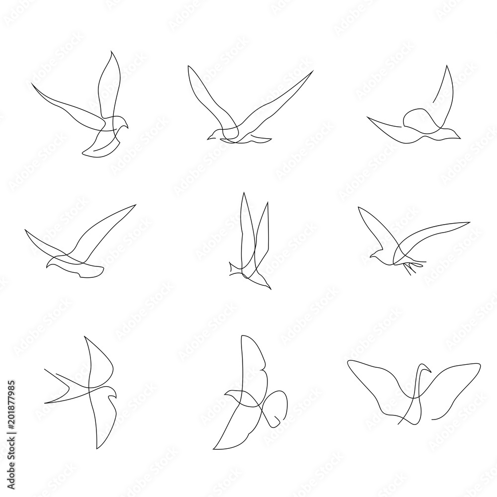 One line birds set. Vector illustration Stock Vector | Adobe Stock