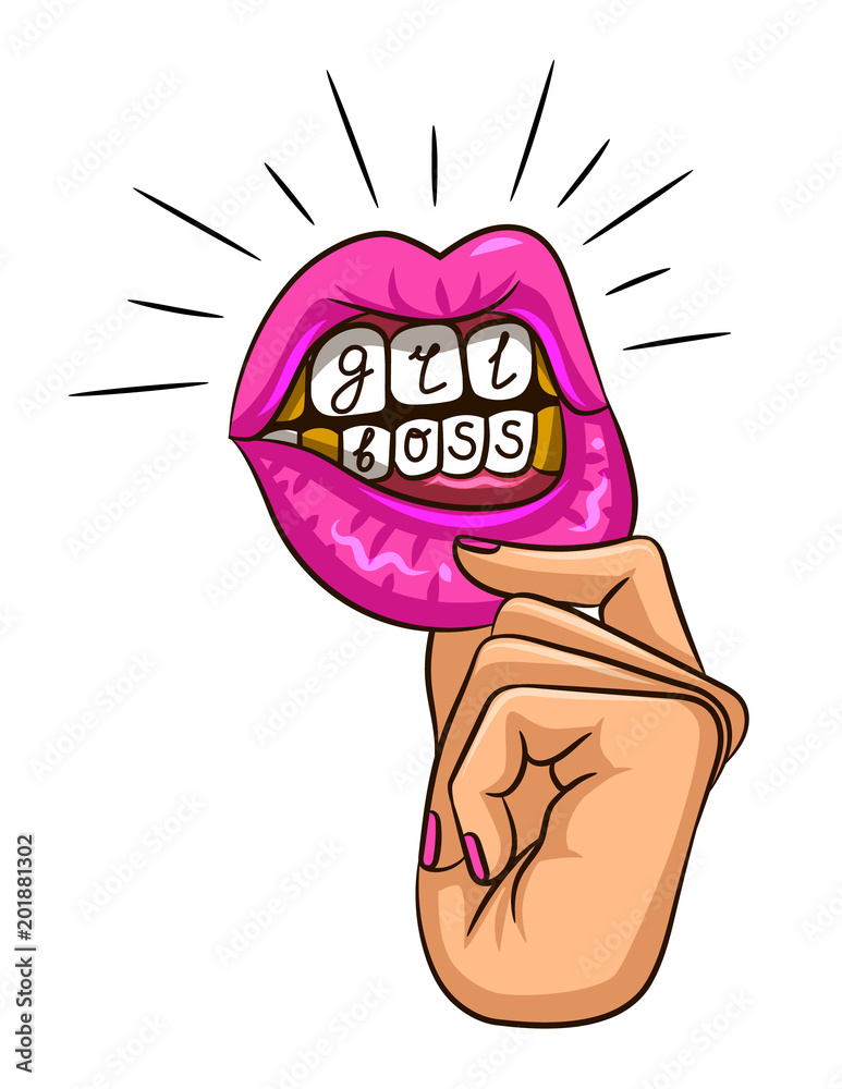 Vector colorful illustration cartoon style with lettering "girl boss ...