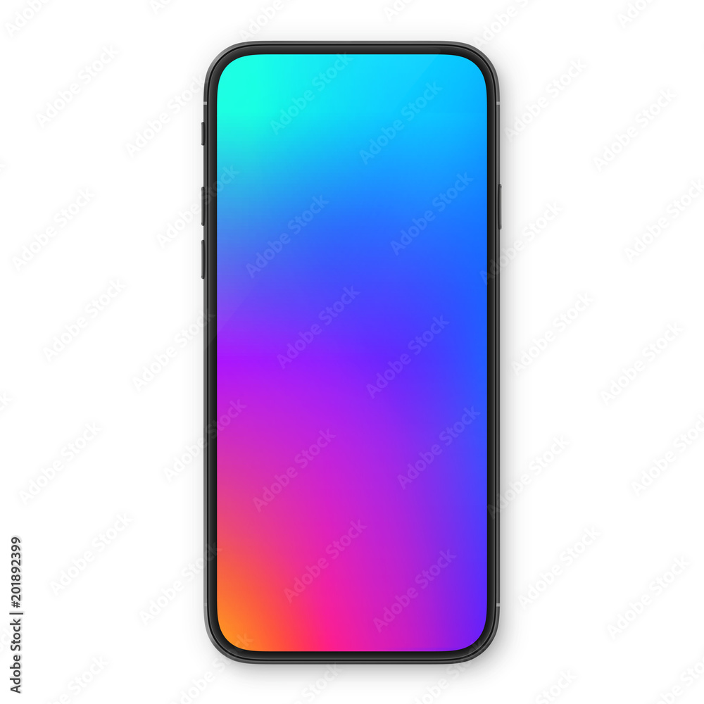 Black smartphone with blank white screen. High detailed realistic ...