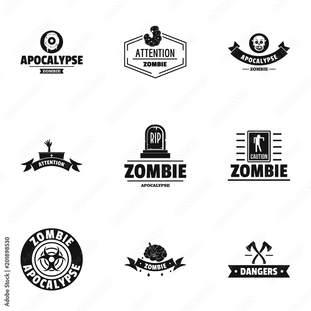 Zombie apocalypse logo set. Simple set of 9 zombie apocalypse vector ...