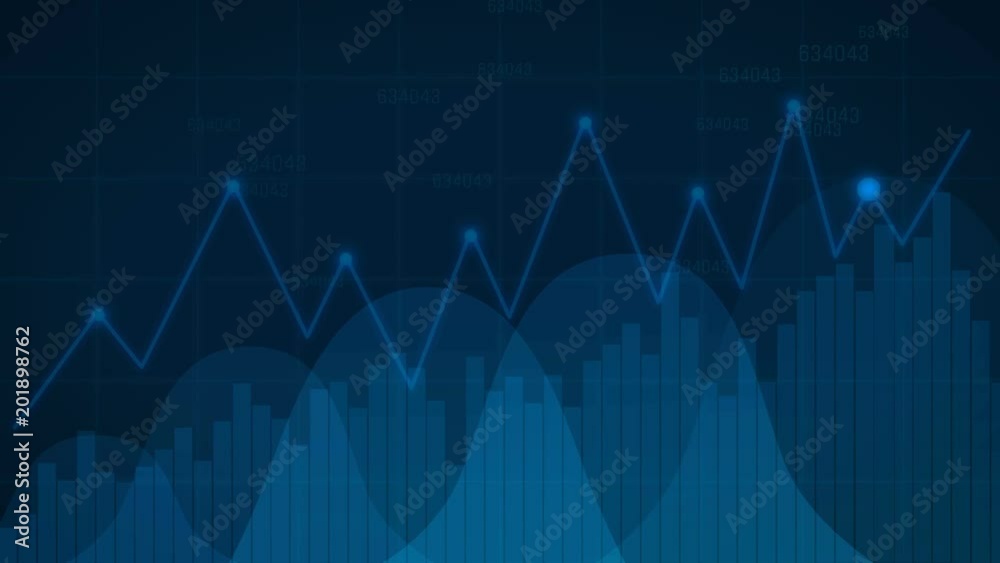 Financial chart with uptrend line graph, bar chart and stock numbers in ...