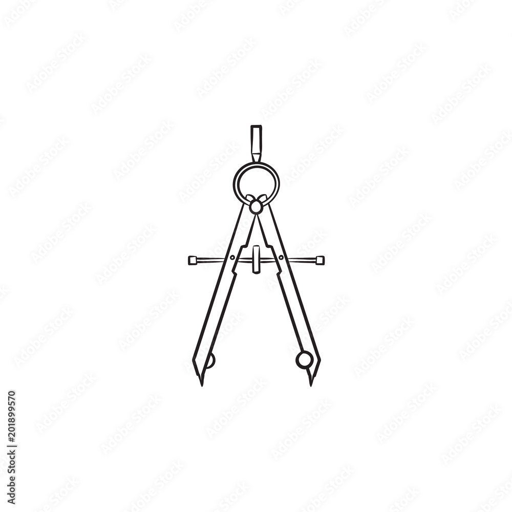 Technical compass hand drawn outline doodle icon. Opened compass with ...