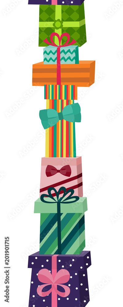 Pile, stack, heap of gifts and presents in colourful wrapping paper ...