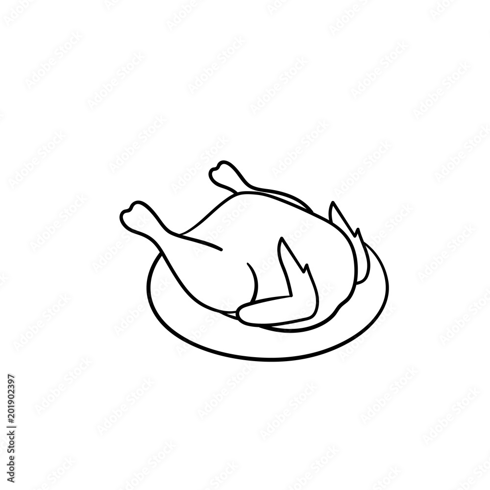 Cooked chicken hand drawn outline doodle icon. Chicken meat for bake ...