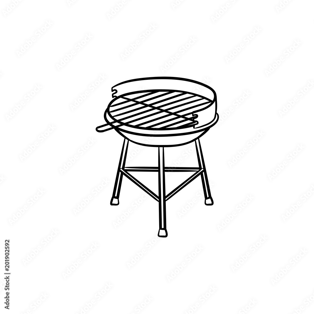 Charcoal grill hand drawn outline doodle icon. Kettle barbecue grill ...