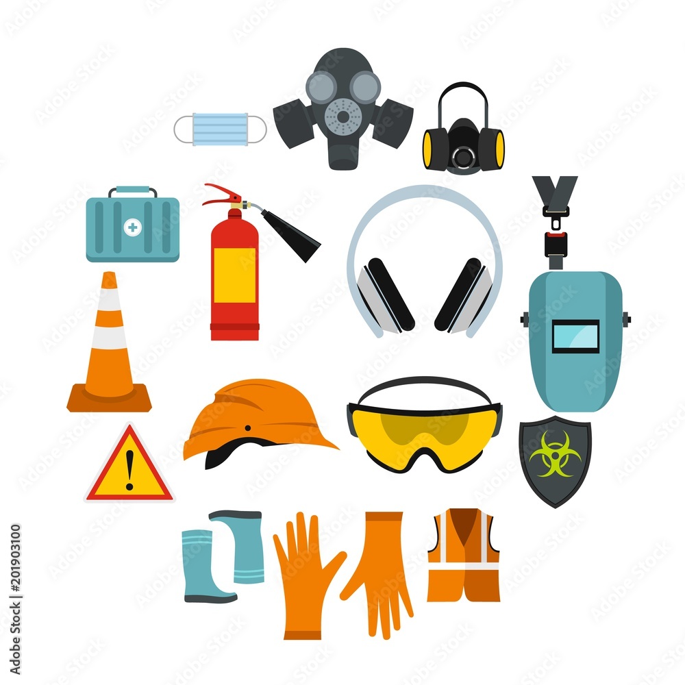 Flat safety icons set. Universal safety icons to use for web and mobile ...