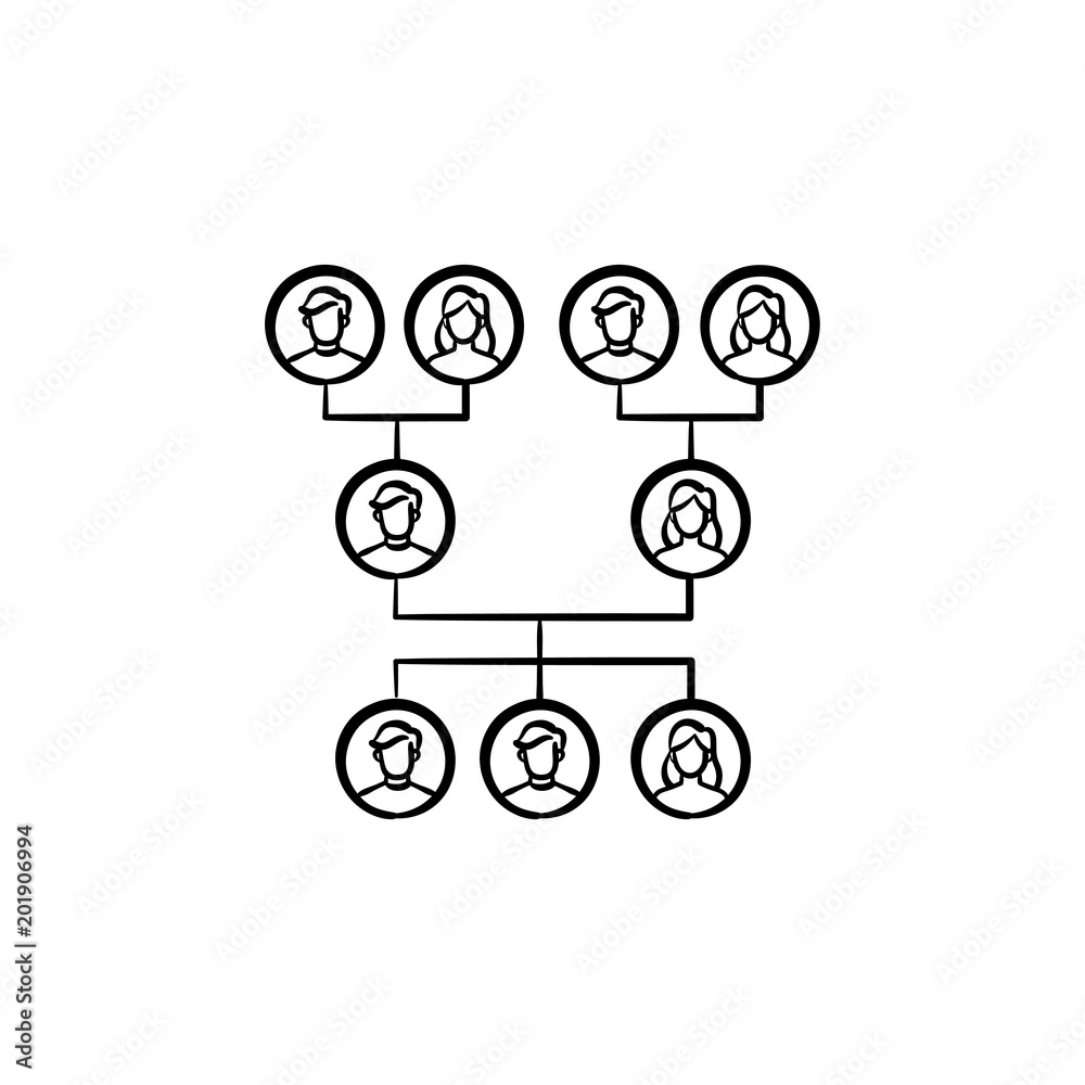 Family genealogical tree hand drawn outline doodle icon. Vector sketch ...