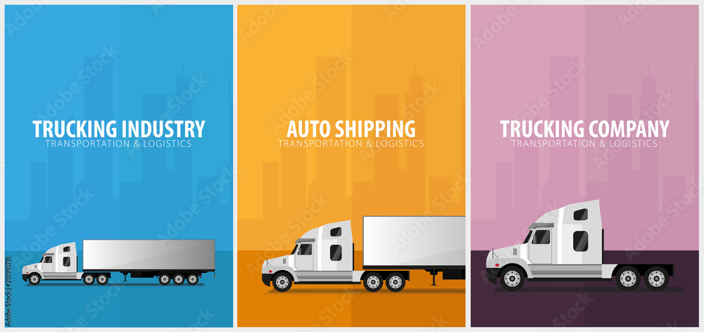 Set of Trucking Industry posters, Logistic and delivery. Semi truck ...