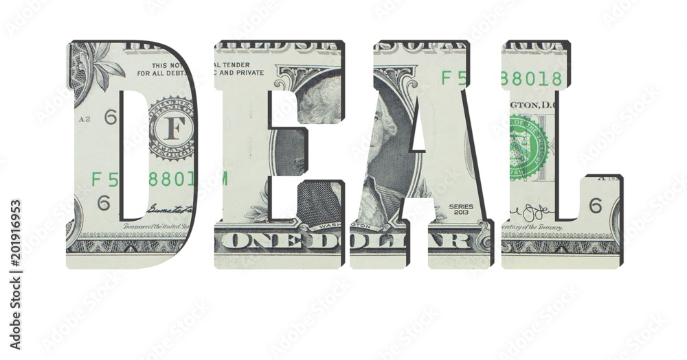 Deal. American dollar banknotes. Money texture. Isolated on white ...