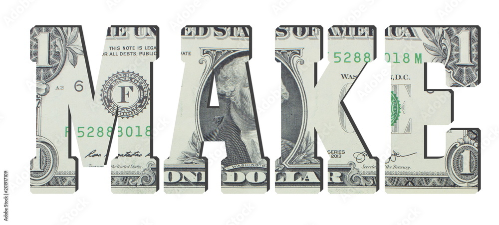 Make. American dollar banknotes. Money texture. Isolated on white ...