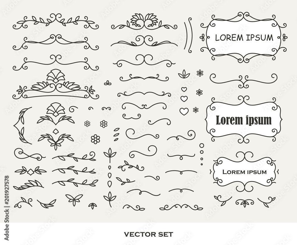Original frames and scroll elements. Floral linear border design ...