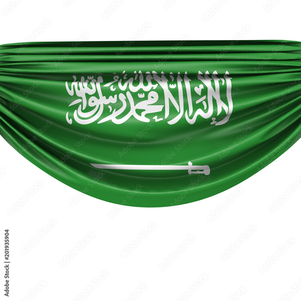 Saudi Arabia national flag hanging fabric banner. 3D Rendering Stock ...