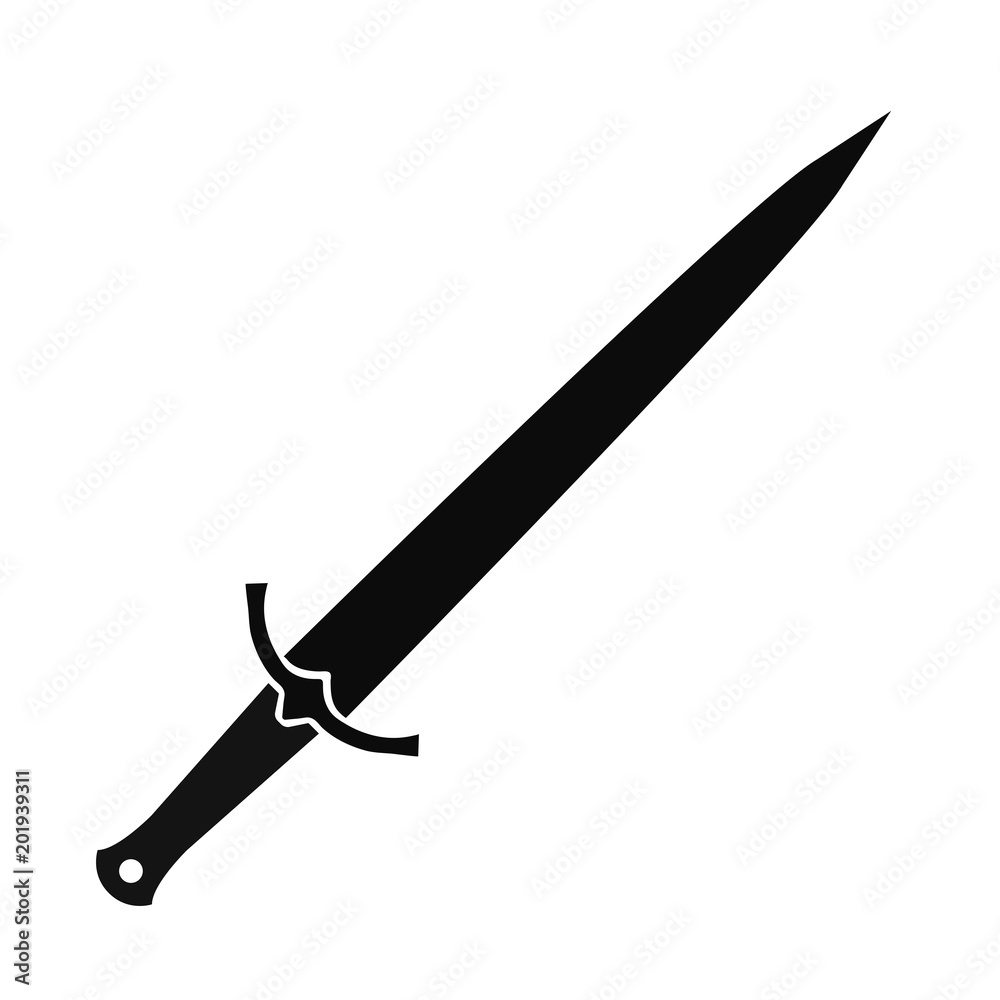Black and white silhouette illustration of a short sword. Isolated on ...