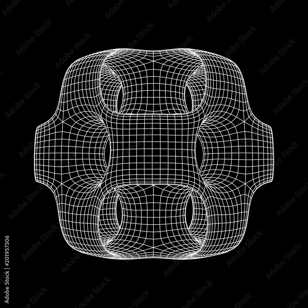 Wireframe Ported Cube. Cube of connected lines. Molecular lattice. The ...