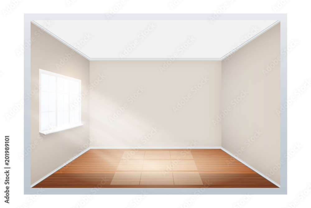 Example of an empty room with wooden floor and window on the side ...