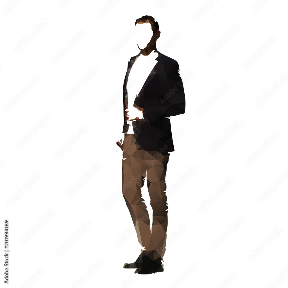 Business man in suit standing, side view, polygonal vector illustration ...