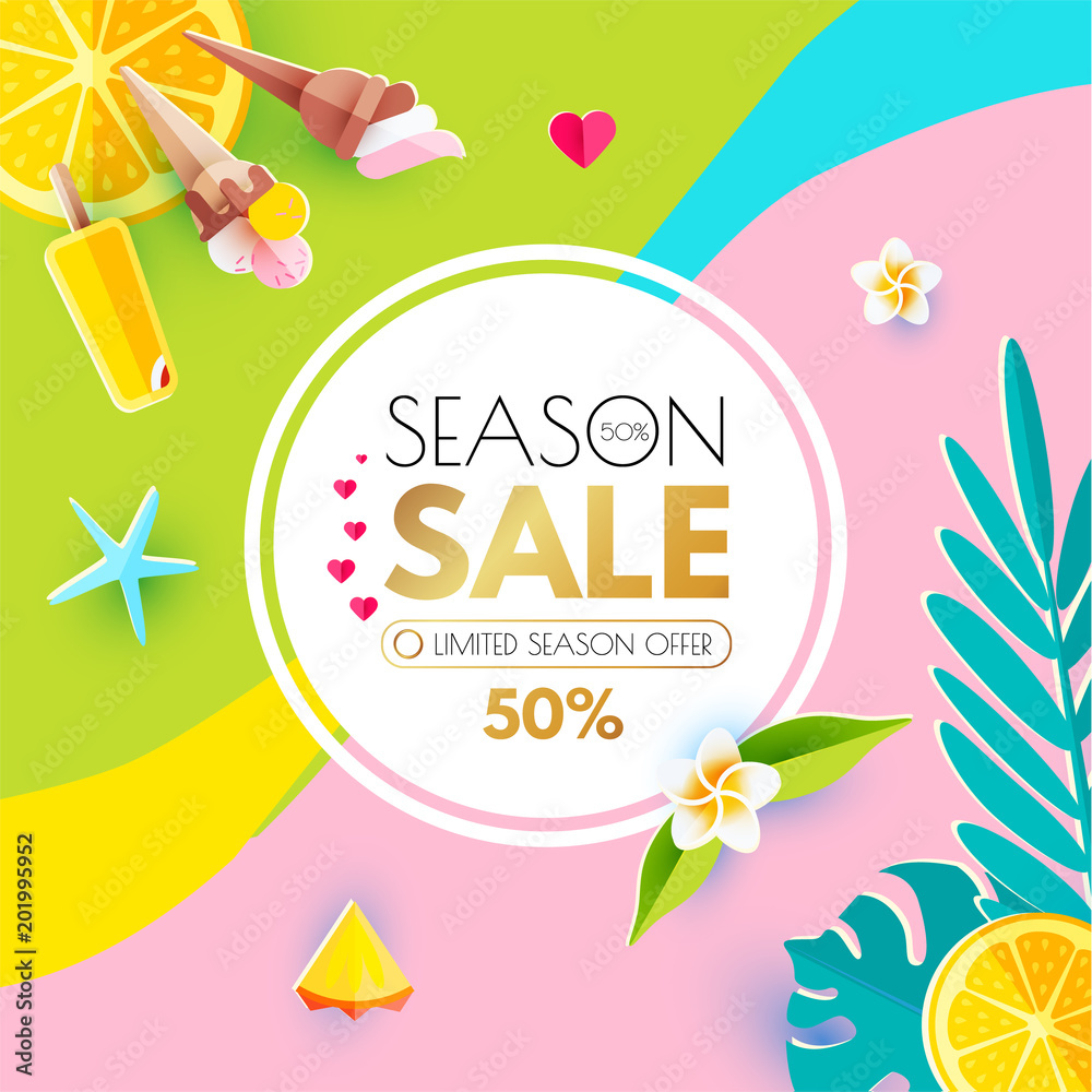 Summer Sale Layout Design Template. Paper Art. Season Offer Banner with ...