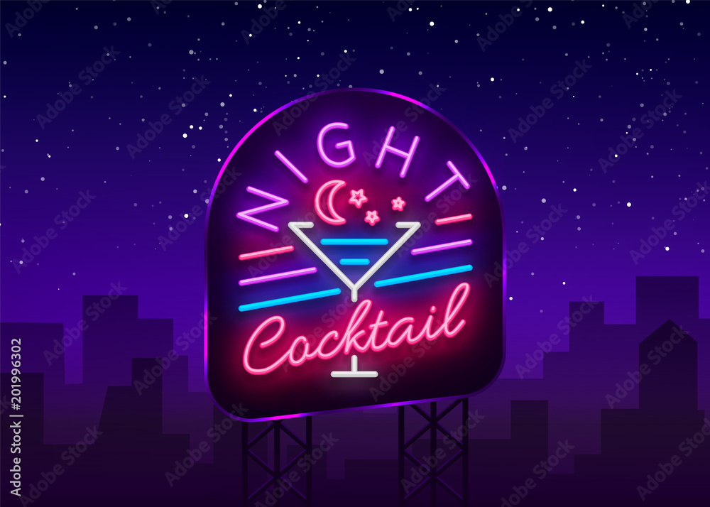 Night Cocktail is a neon sign. Cocktail Logo, Neon Style, Light Banner ...