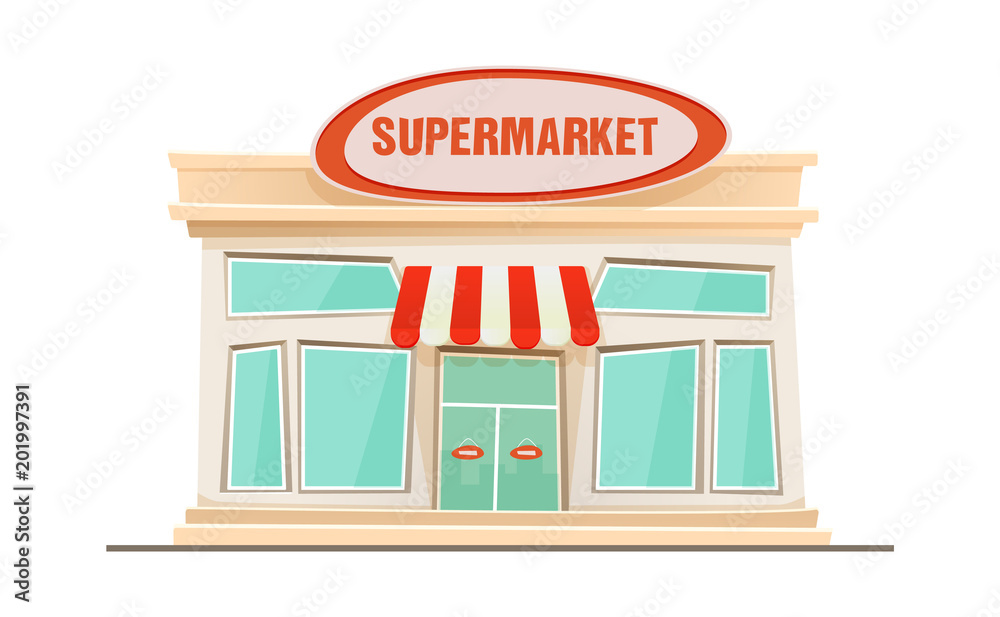 Supermarket building cartoon colorful style. vector illustration. Stock ...