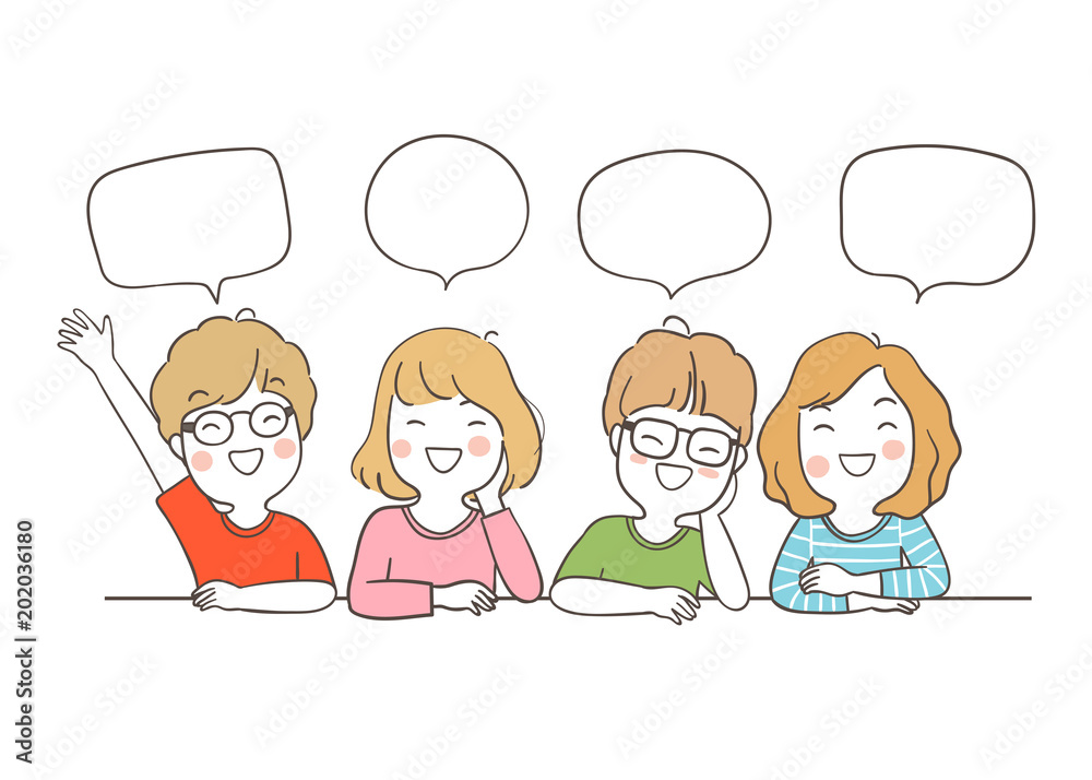 Vector illustration character design happy students saying something ...