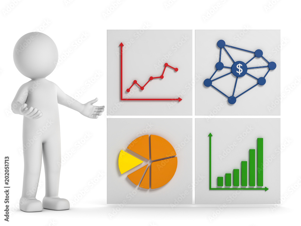 3d Männchen Statistik bunt Stock Illustration | Adobe Stock
