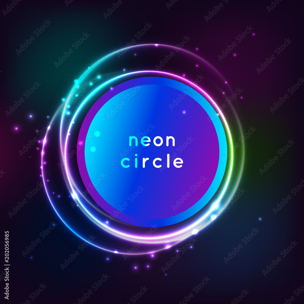 Neon sign. Round frame with glowing and light. Electric bright 3d ...