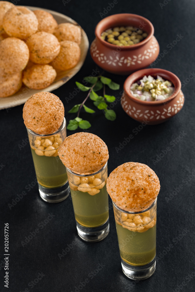 Pani Puri, a north Indian street snack made of fried puries and mint ...