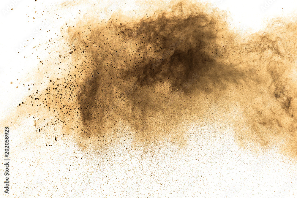 abstract brown dust explosion on white background. abstract brown ...