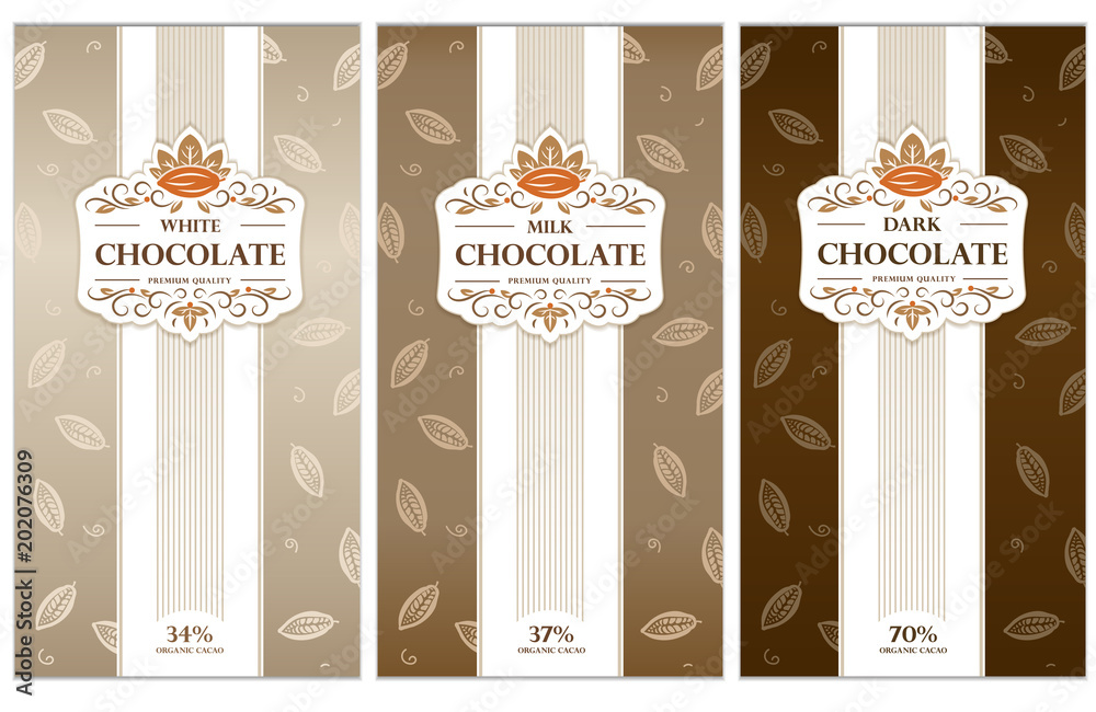 Dark, milk and white chocolate bar design. Elegant chocolate vector ...