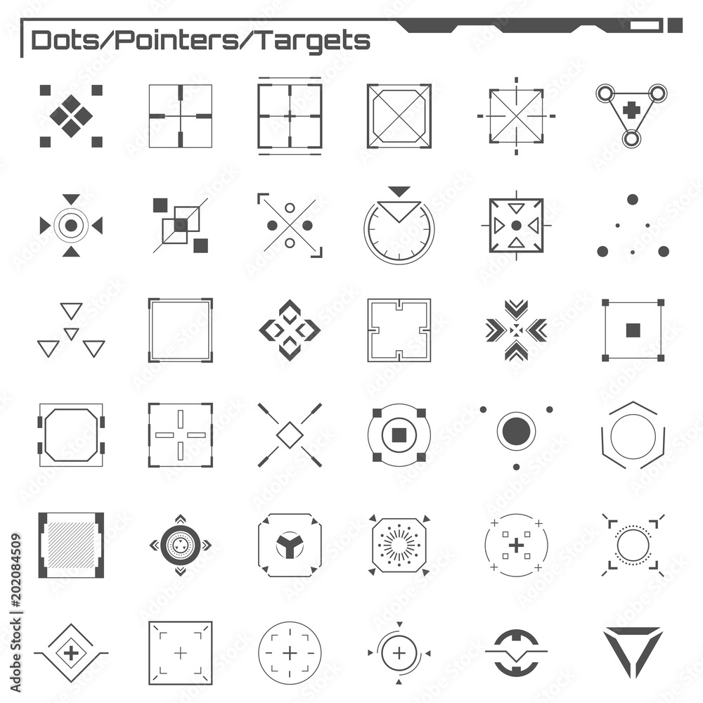 Set of black hud dots, pointers, targets infographic elements ...